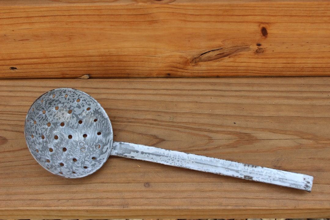 Vintage Granite Enamel Splatterware Utensil Ladle Strainer - Etsy