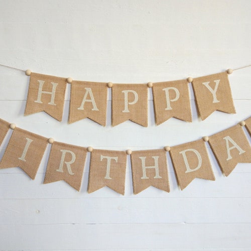 Happy Birthday Burlap Banner Happy Birthday Bunting Happy - Etsy