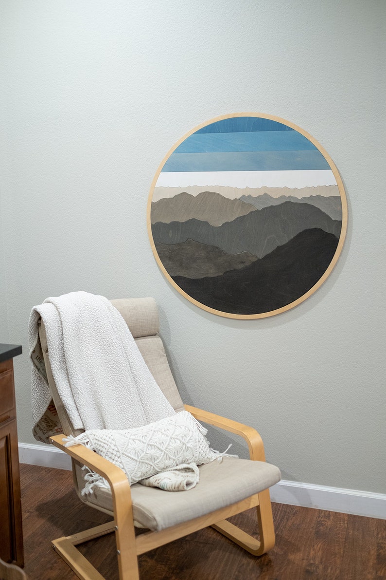 Round Mountain Wood Art Layered Mountains Wall Art | Etsy