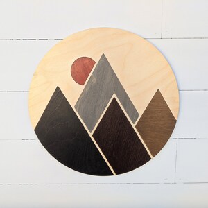 Round Mountain Wood Art Abstract | Wood Mountain Wall Art | Modern ...