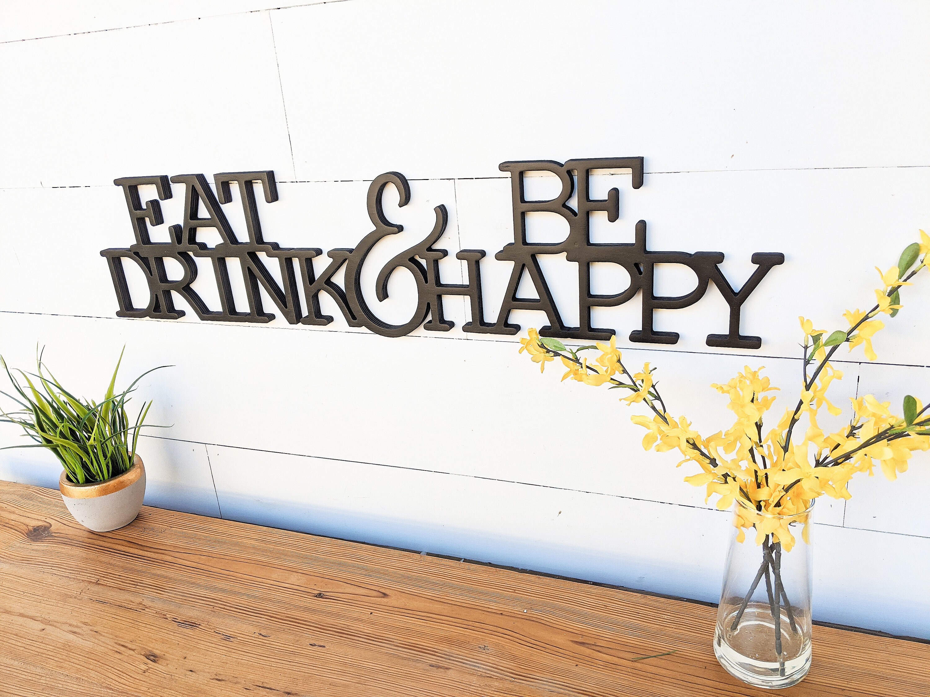 Eat Drink & Be Happy Wood Sign | Kitchen Decor - Etsy