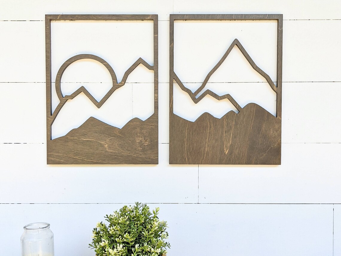 Geometric Mountains Landscape With Sunset Wooden Mountains - Etsy