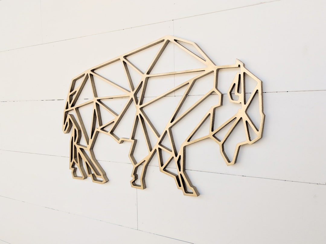 Geometric Bison Wood Wall Art: Wildlife Buffalo Decor - Etsy