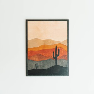 Layered Wood Desert Landscape Art: Boho Southwest Decor, Living Room ...