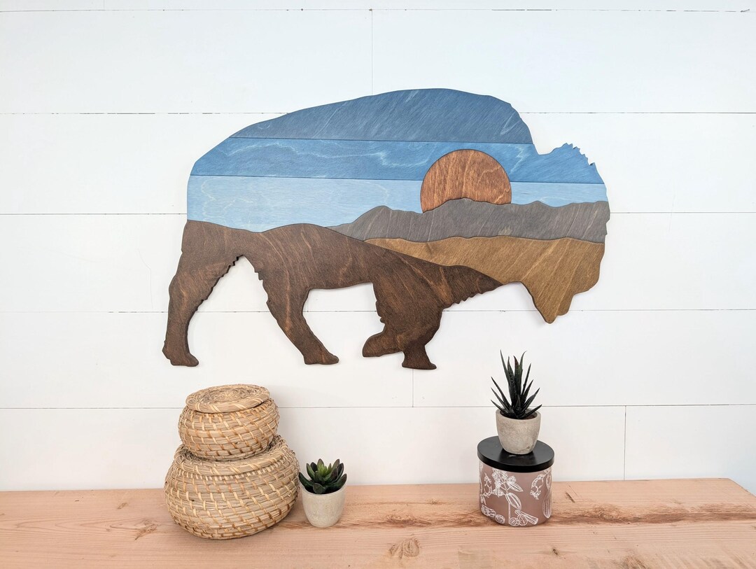 Wooden Bison Wall Art: Mountain Sunset, Birch Plywood - Etsy