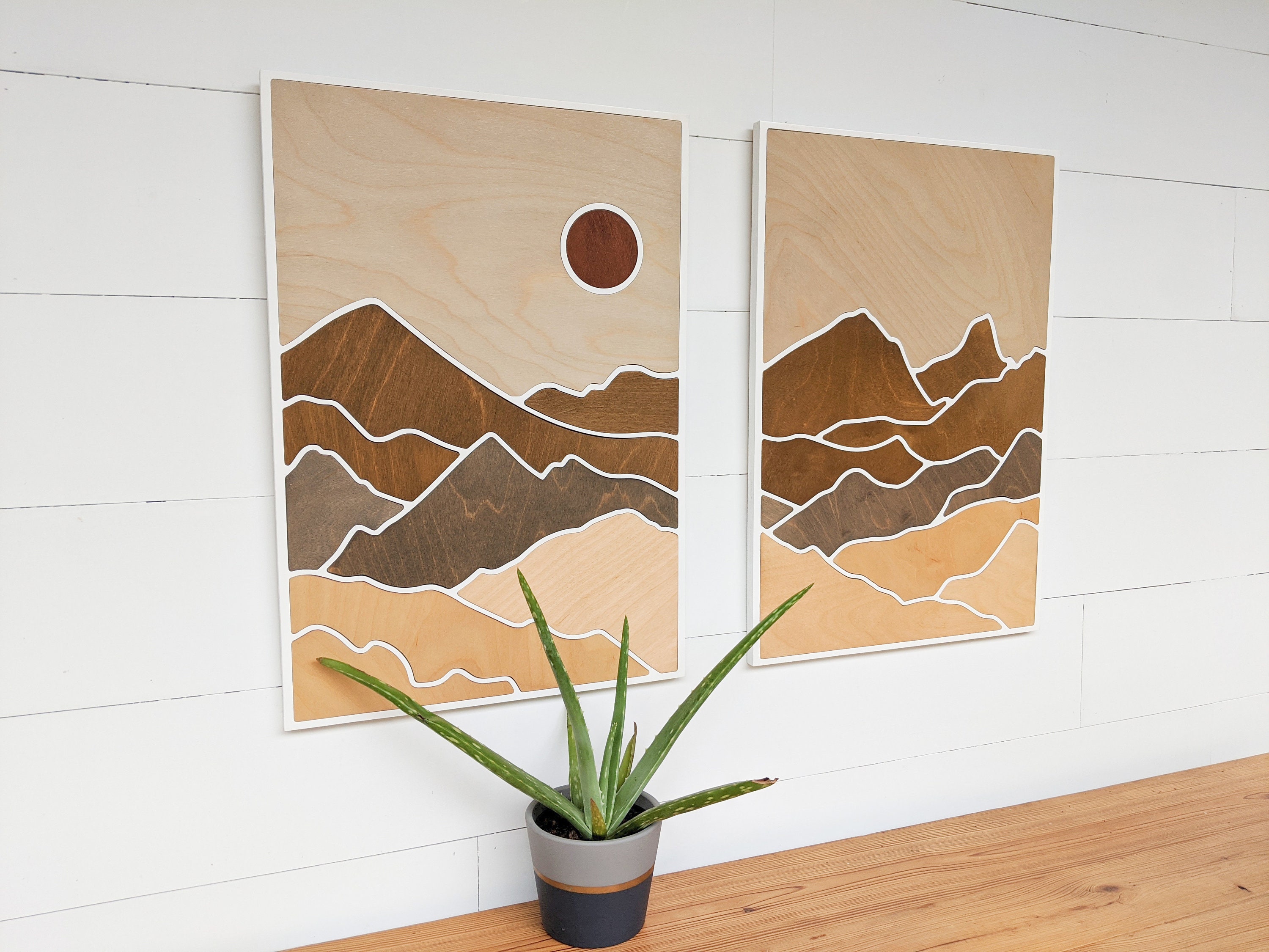 Two-paneled Mountain Wood Art Layered Mountains Wall Art - Etsy