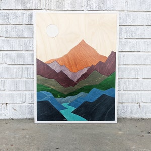 Abstract Mountain Wood Art | Layered Mountains Wall Art | Abstract Wood ...