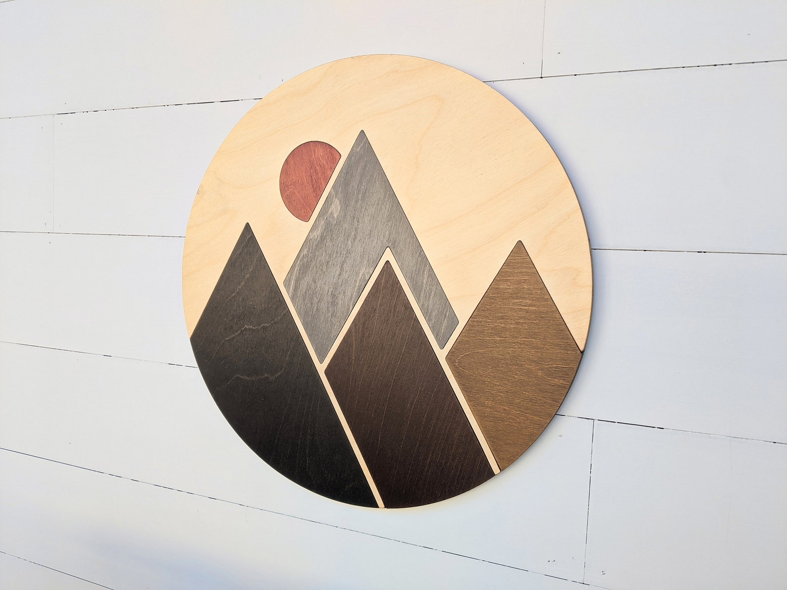 Round Mountain Wood Art Abstract Wood Mountain Wall Art - Etsy