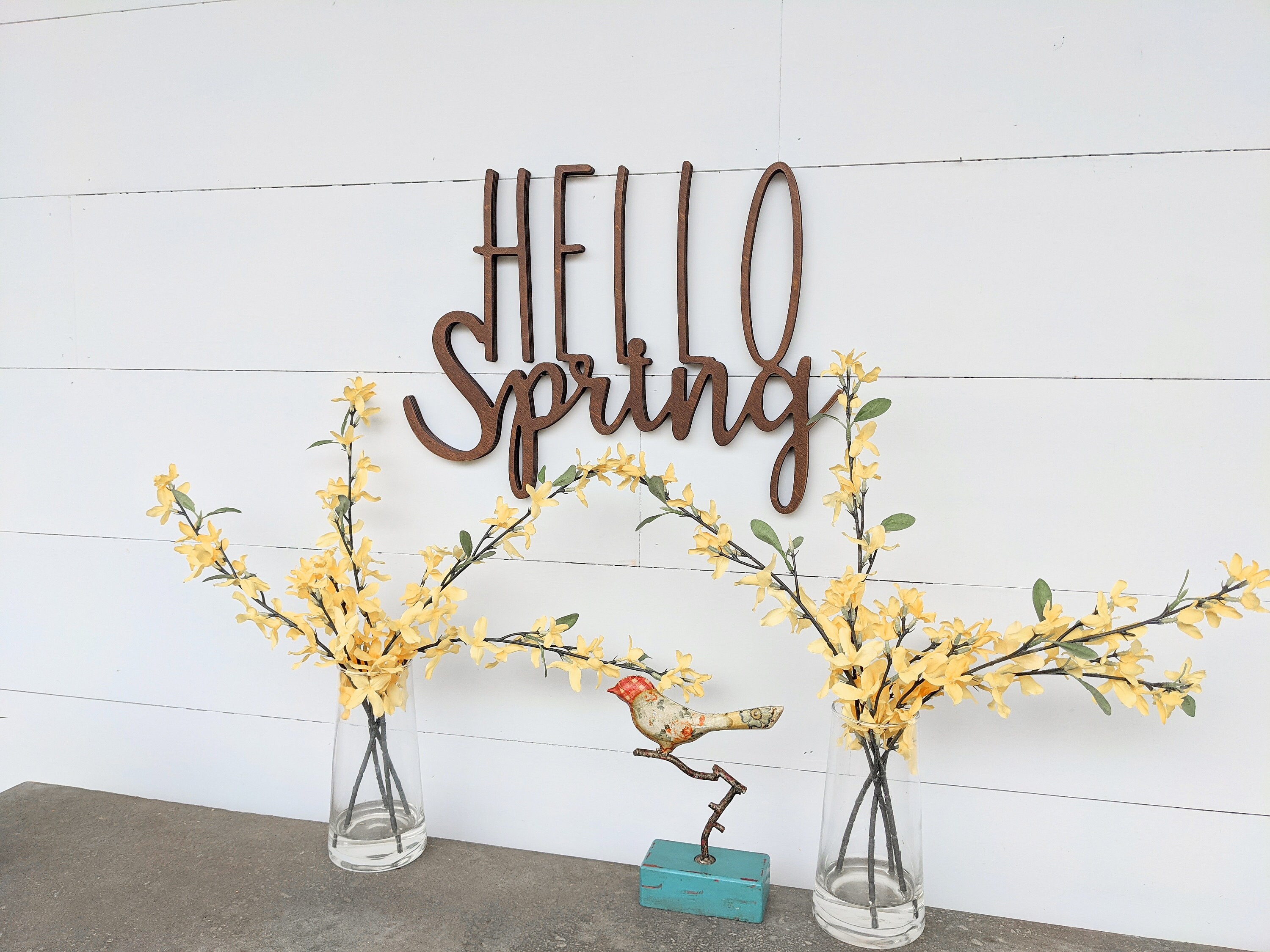 Hello Spring Word Cutout Wooden letters Hello Spring Sign | Etsy
