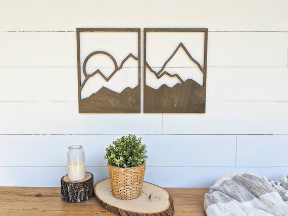 Geometric Mountains Landscape With Sunset Wooden Mountains - Etsy