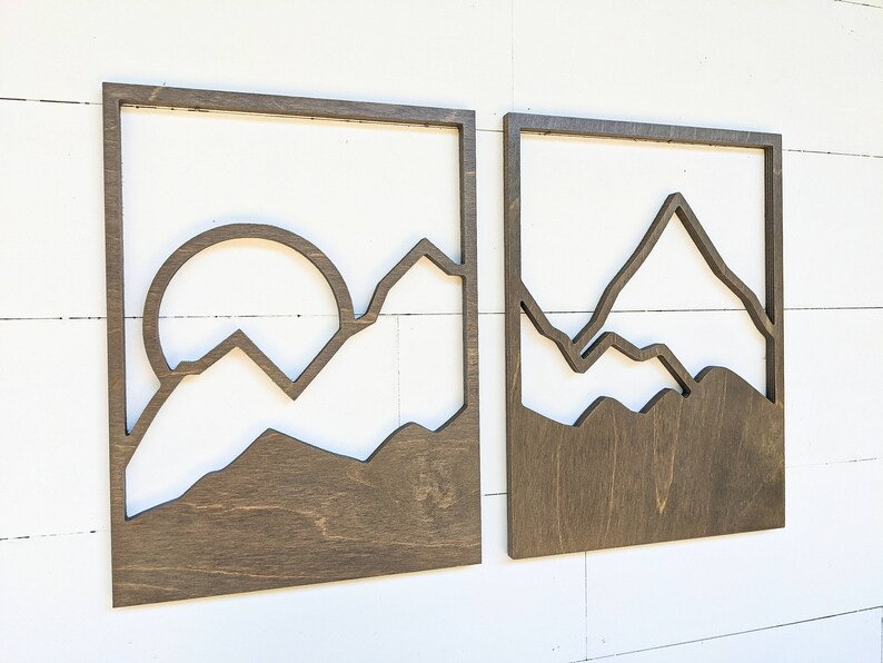 Geometric Mountains Landscape With Sunset Wooden Mountains - Etsy