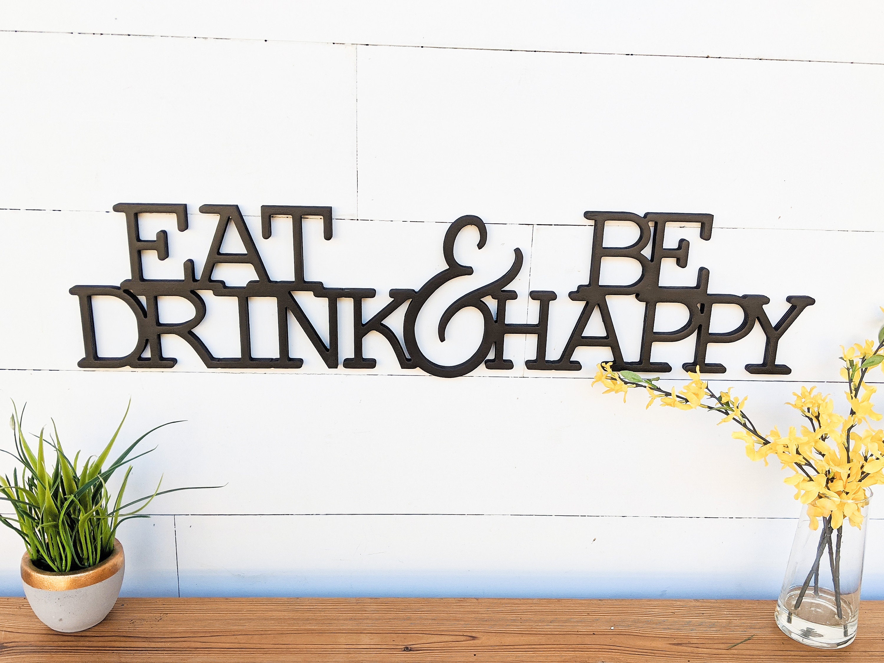 Eat Drink & Be Happy Wood Sign | Kitchen Decor - Etsy