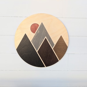 Round Mountain Wood Art Abstract | Wood Mountain Wall Art | Modern ...