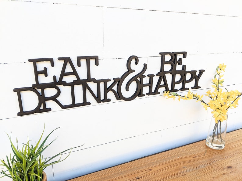 Eat Drink & Be Happy Wood Sign | Kitchen Decor - Etsy