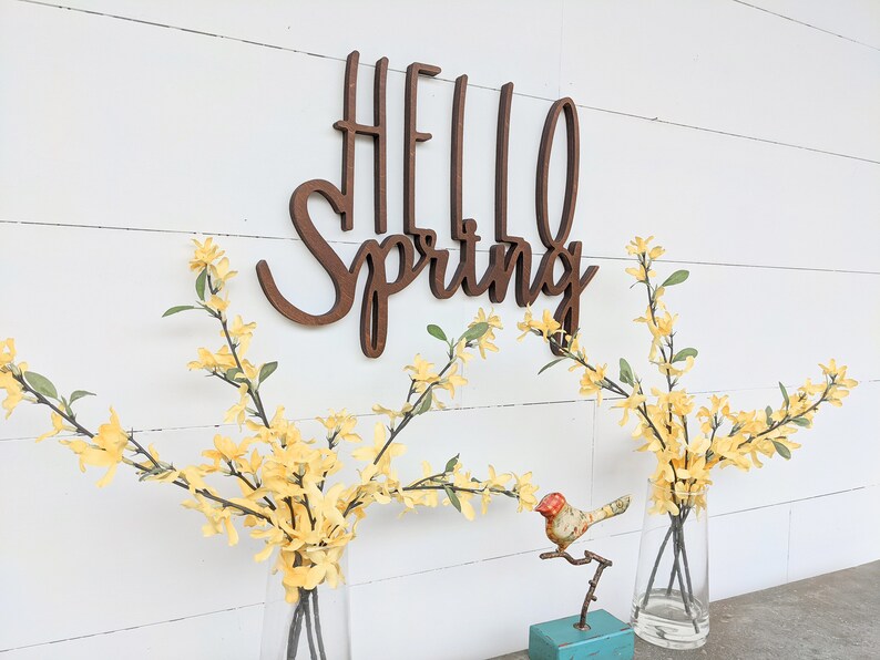 Hello Spring Word Cutout Wooden Letters Hello Spring Sign - Etsy