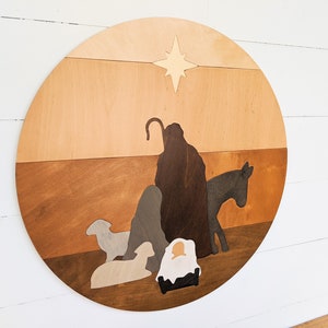 Round Nativity Scene Wood Montage | Wooden Nativity Scene | Nativity ...