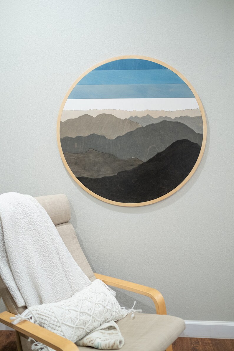 Round Mountain Wood Art Layered Mountains Wall Art | Etsy