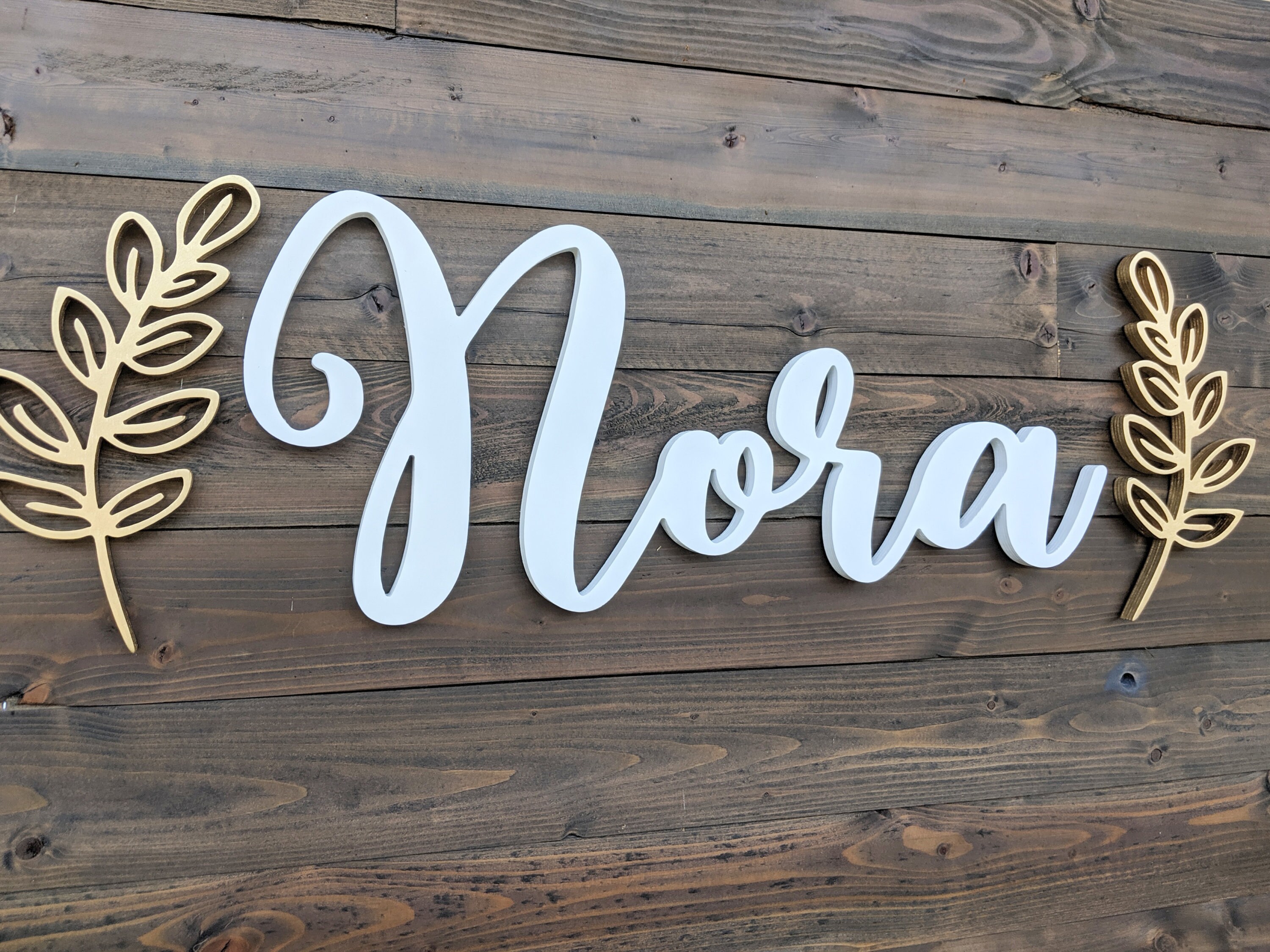 Baby Girl Nursery Sign With Leaves Baby Name Cutout Girls | Etsy