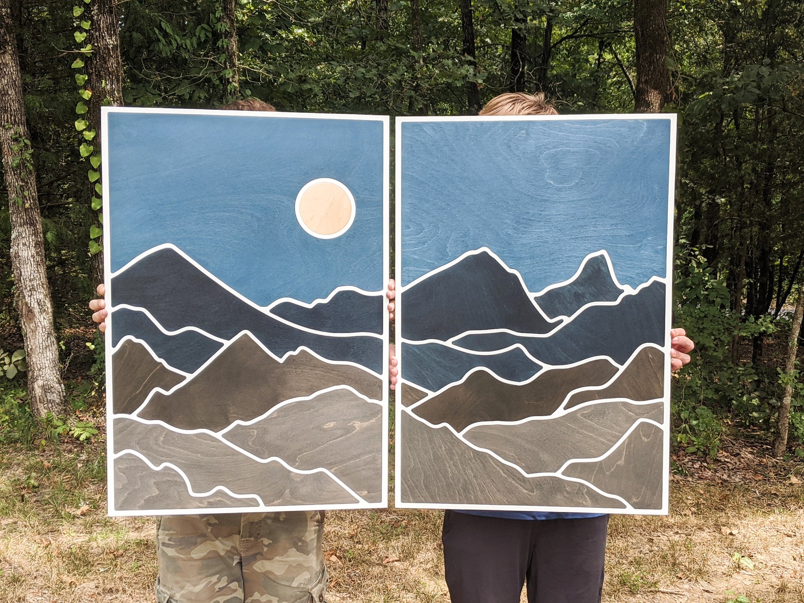 Two-paneled Mountain Wood Art Layered Mountains Wall Art | Etsy