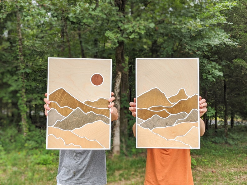 Two-paneled Mountain Wood Art Layered Mountains Wall Art - Etsy