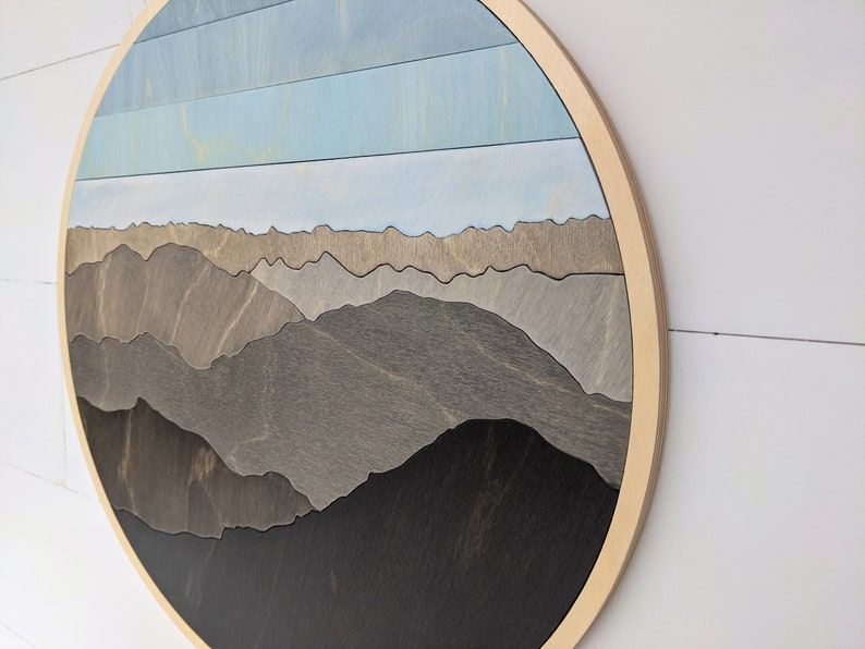Round Mountain Wood Art Layered Mountains Wall Art | Etsy