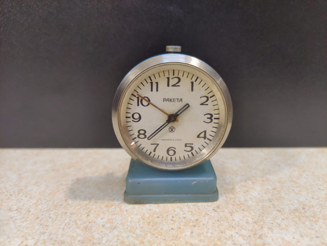 Vintage Soviet Alarm Clock RAKETA rocket, Quality Mark, USSR Mechanical ...