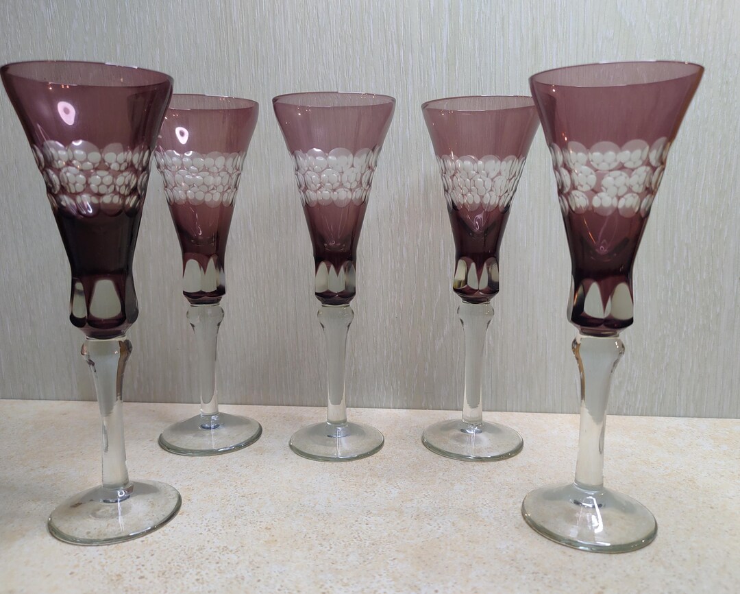 Vintage Soviet Amethyst Wine Glasses Set of 5, 1970s USSR Purple Cut ...