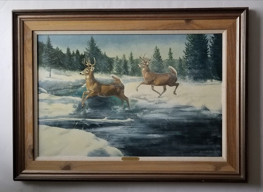 Peter Darro ready to Spring Deer Painting W/ Gallery Label 45x35 Listed ...