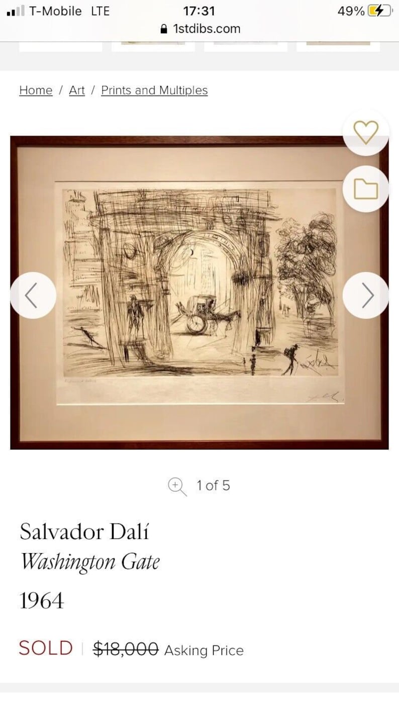 Rare Salvador Dali New York City Washington Gate- Hand Signed Etching ...