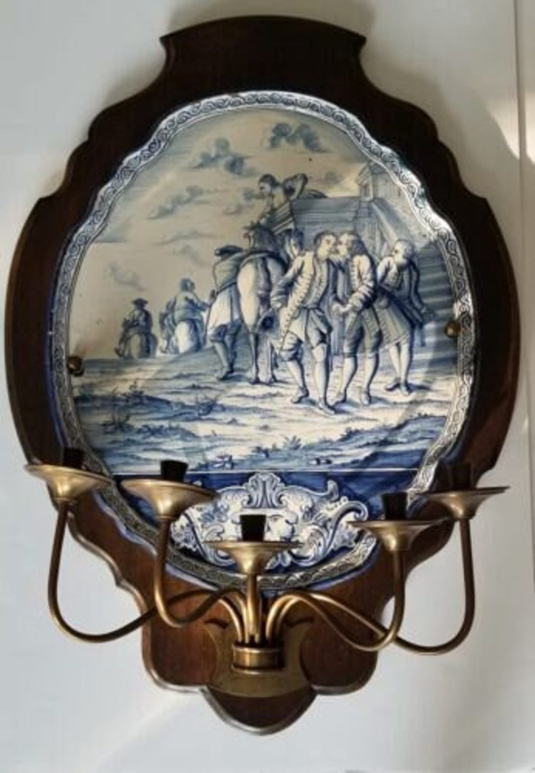 Large Antique 1800s Delft Blue White Porcelain Wall Plaque Sconce ...