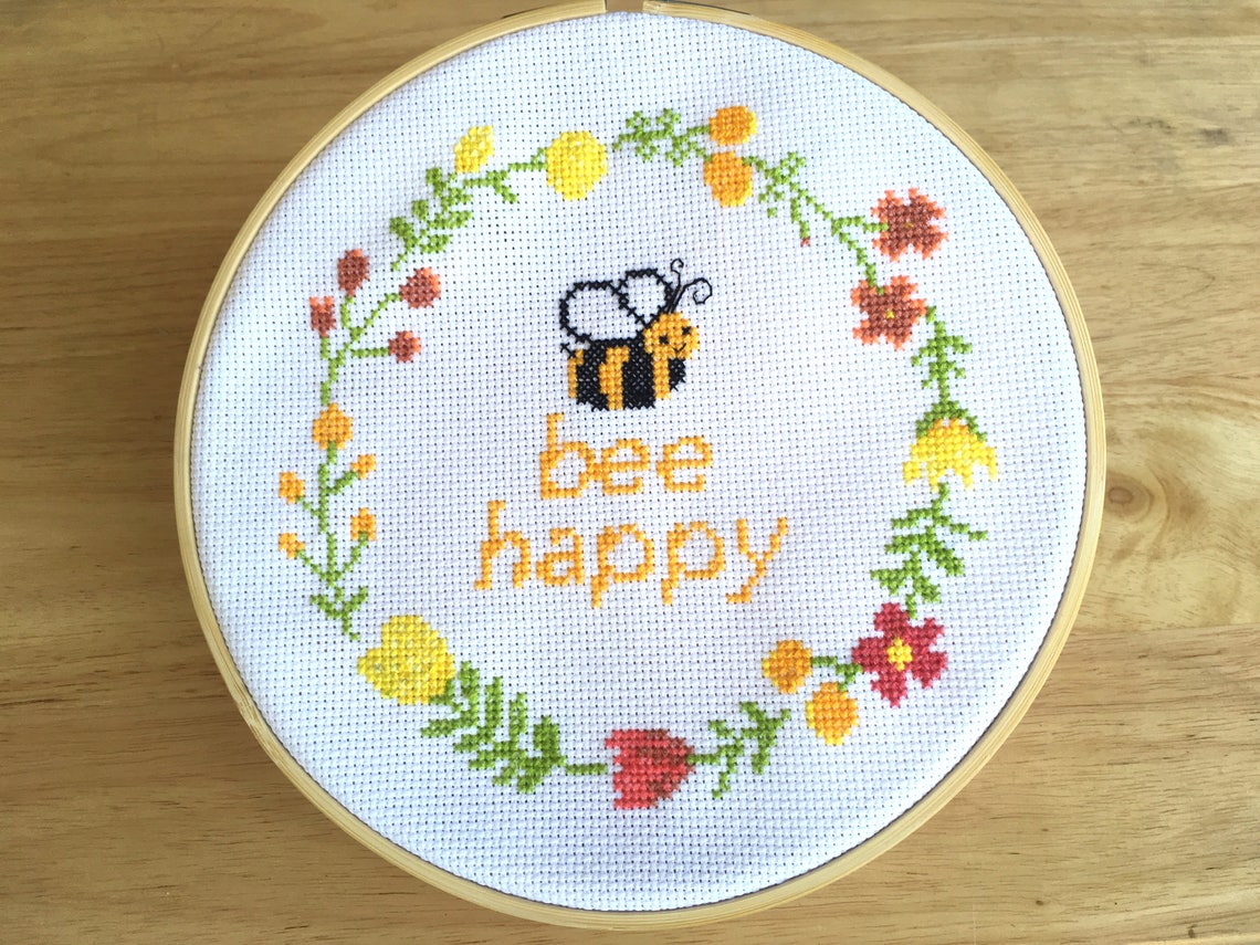 Beginner Cross Stitch Pattern - Bee Happy Cross Stitch Pattern - Etsy