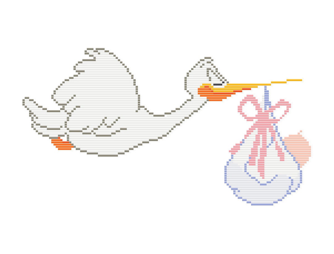 Stork Cross Stitch, New Mom, Birth Cross Stitch, Baby Cross Stitch ...