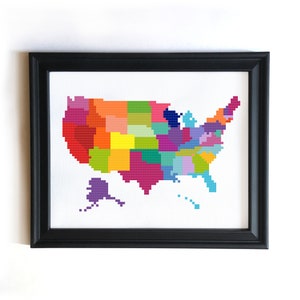 United States Map Cross Stitch Pattern Modern Colorful Map - Etsy