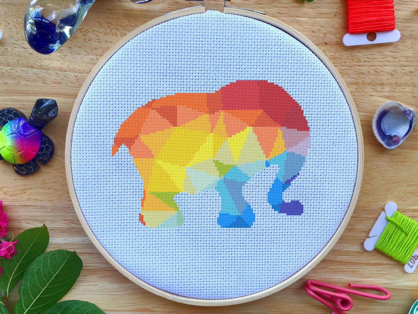 Geometric Cross Stitch Pattern - Modern Animal - Cross-stitch Elephant ...