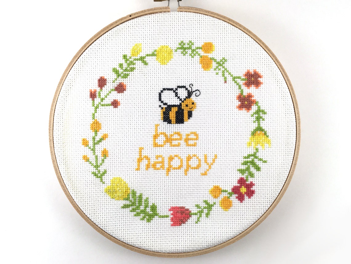 Beginner Cross Stitch Pattern - Bee Happy Cross Stitch Pattern - Etsy