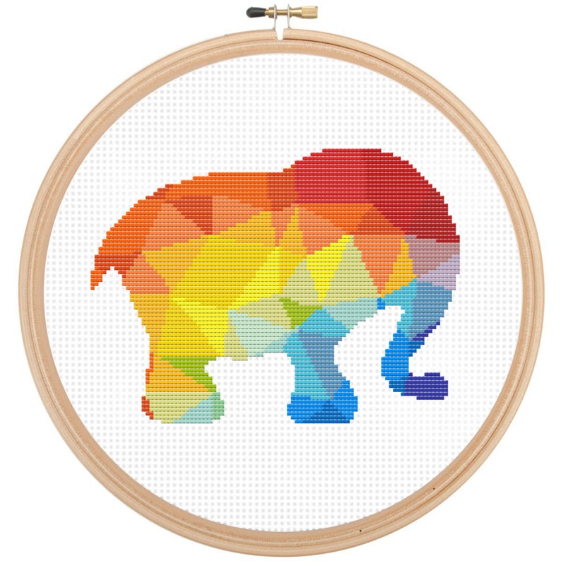 Geometric Cross Stitch Pattern - Modern Animal - Cross-stitch Elephant ...