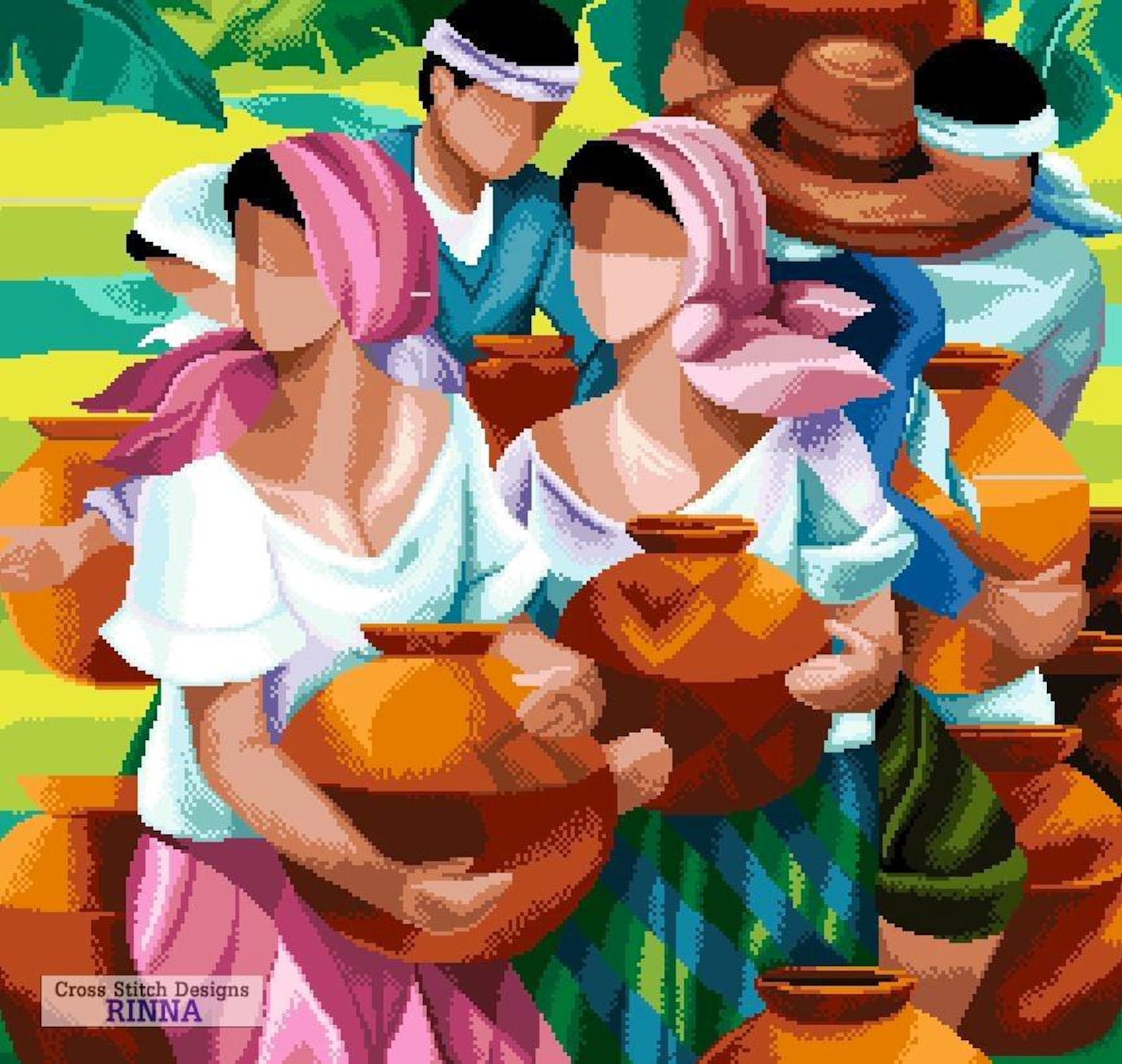 Filipino Art Terra Cotta Pot Makers Cross Stitch Pattern (PDF ...