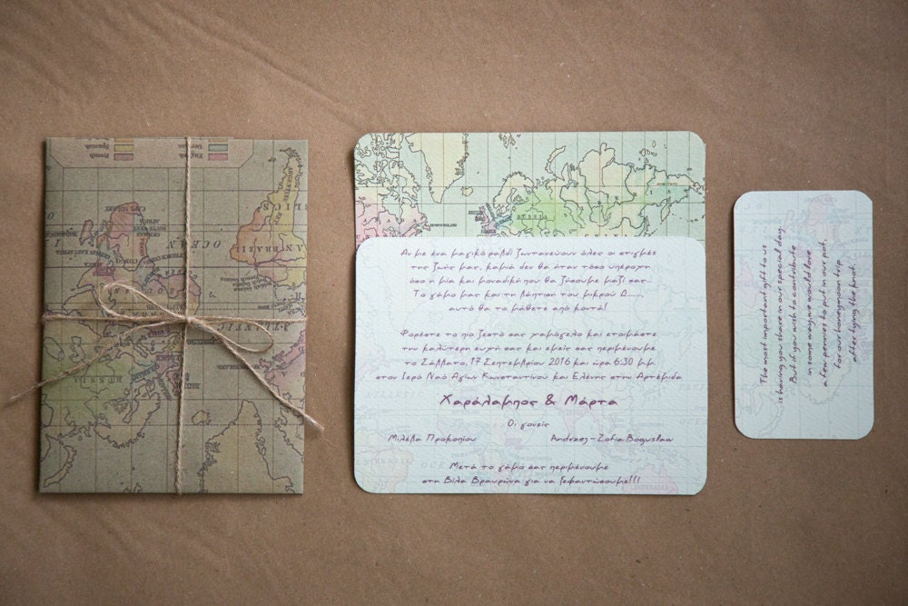 Destination Wedding Invitation World Map Vintage Wedding - Etsy