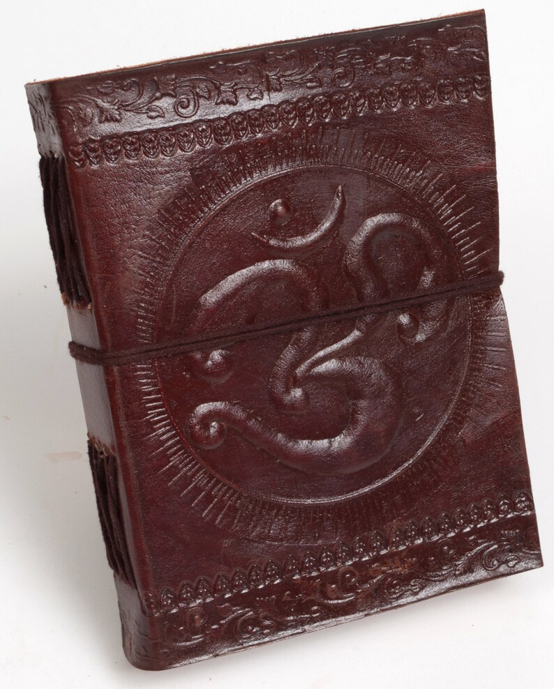 GENUINE LEATHER Cover Handmade NOTEBOOK 140 Blank Pages 9x12.5cm Om ...