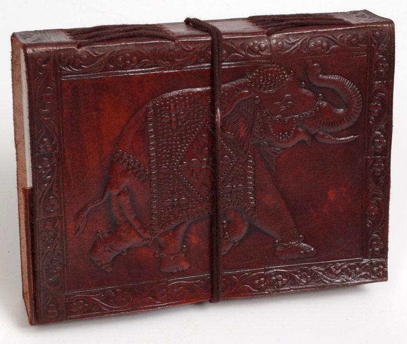 GENUINE LEATHER Cover Handmade NOTEBOOK 140 Blank Pages 9x12.5cm Om ...