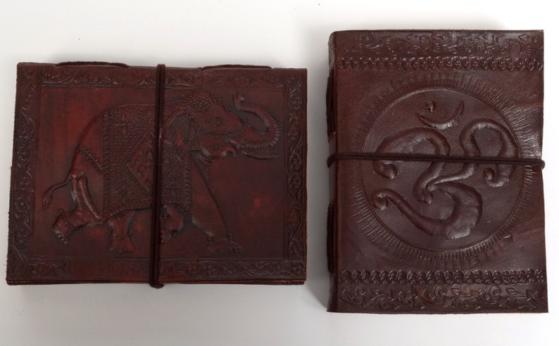 GENUINE LEATHER Cover Handmade NOTEBOOK 140 Blank Pages 9x12.5cm Om ...