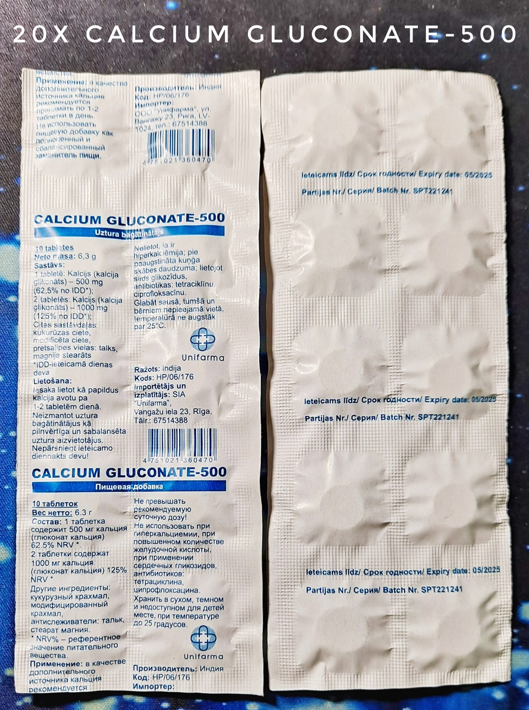 CALCIUM GLUCONATE 500 Mg 0.53g 20 Tablets Food Supplement - Etsy