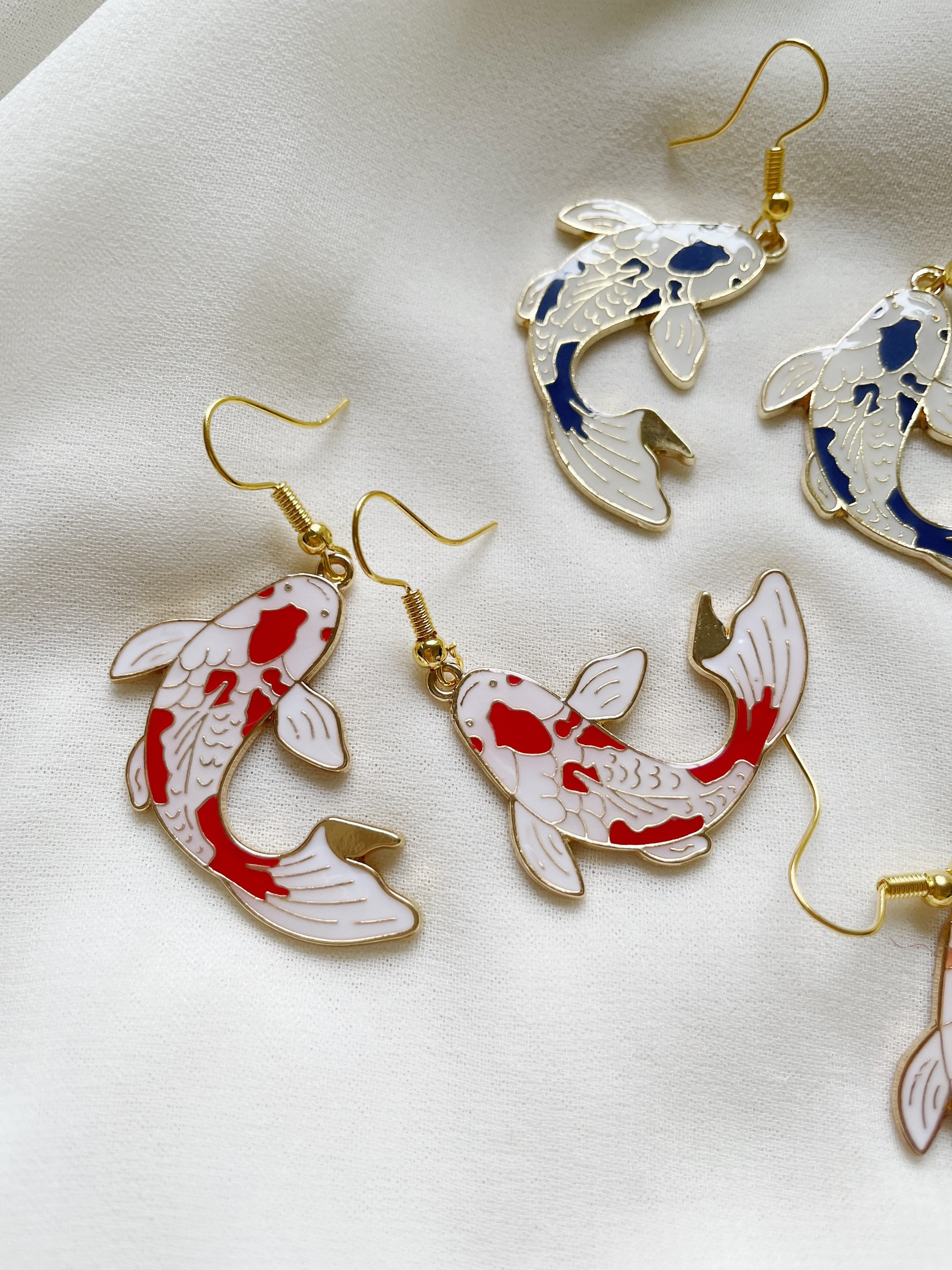 Colourful Japanese Koi Fish Flag Dangle Earrings Oriental | Etsy