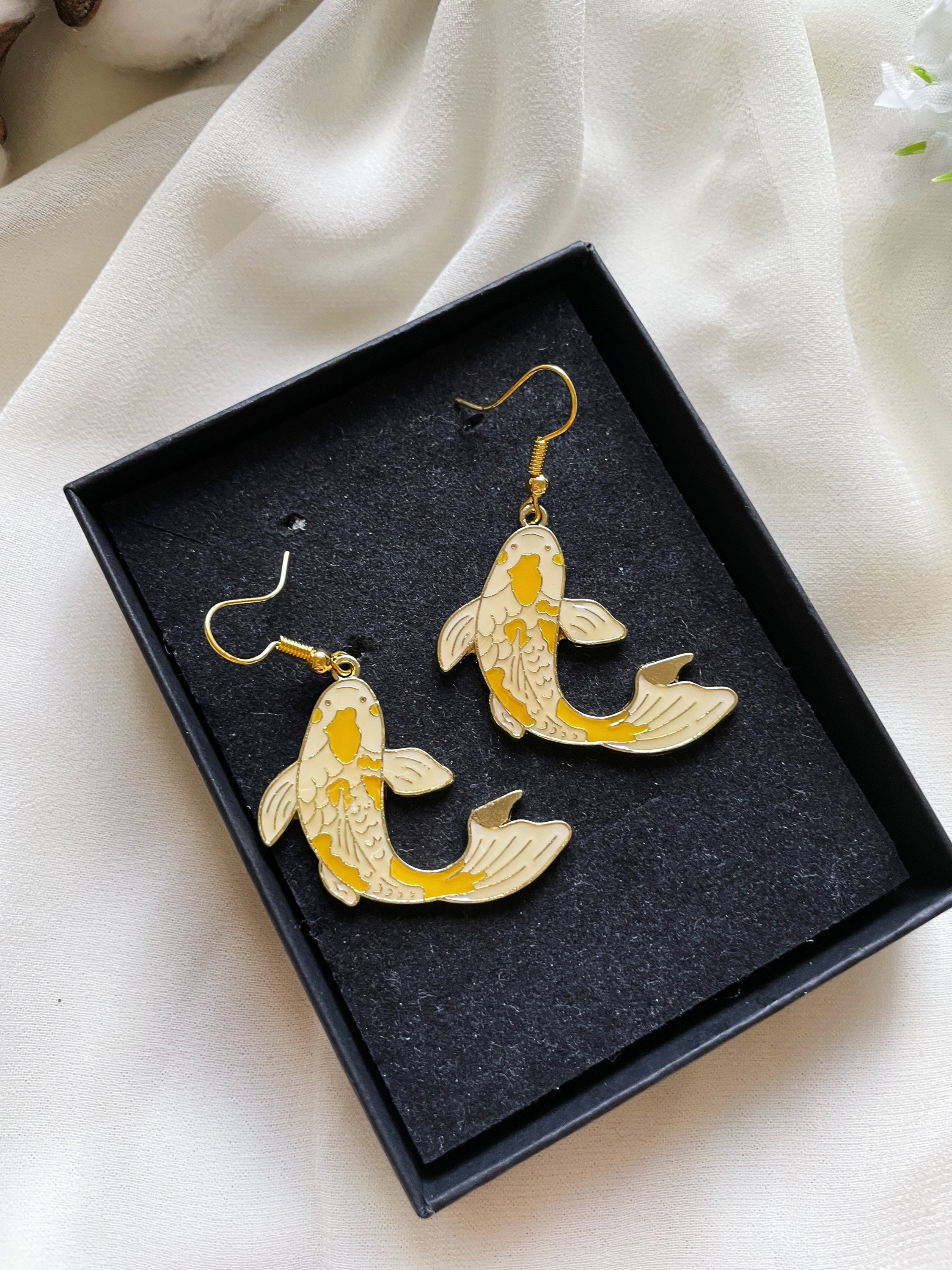 Colourful Japanese Koi Fish Flag Dangle Earrings Oriental | Etsy