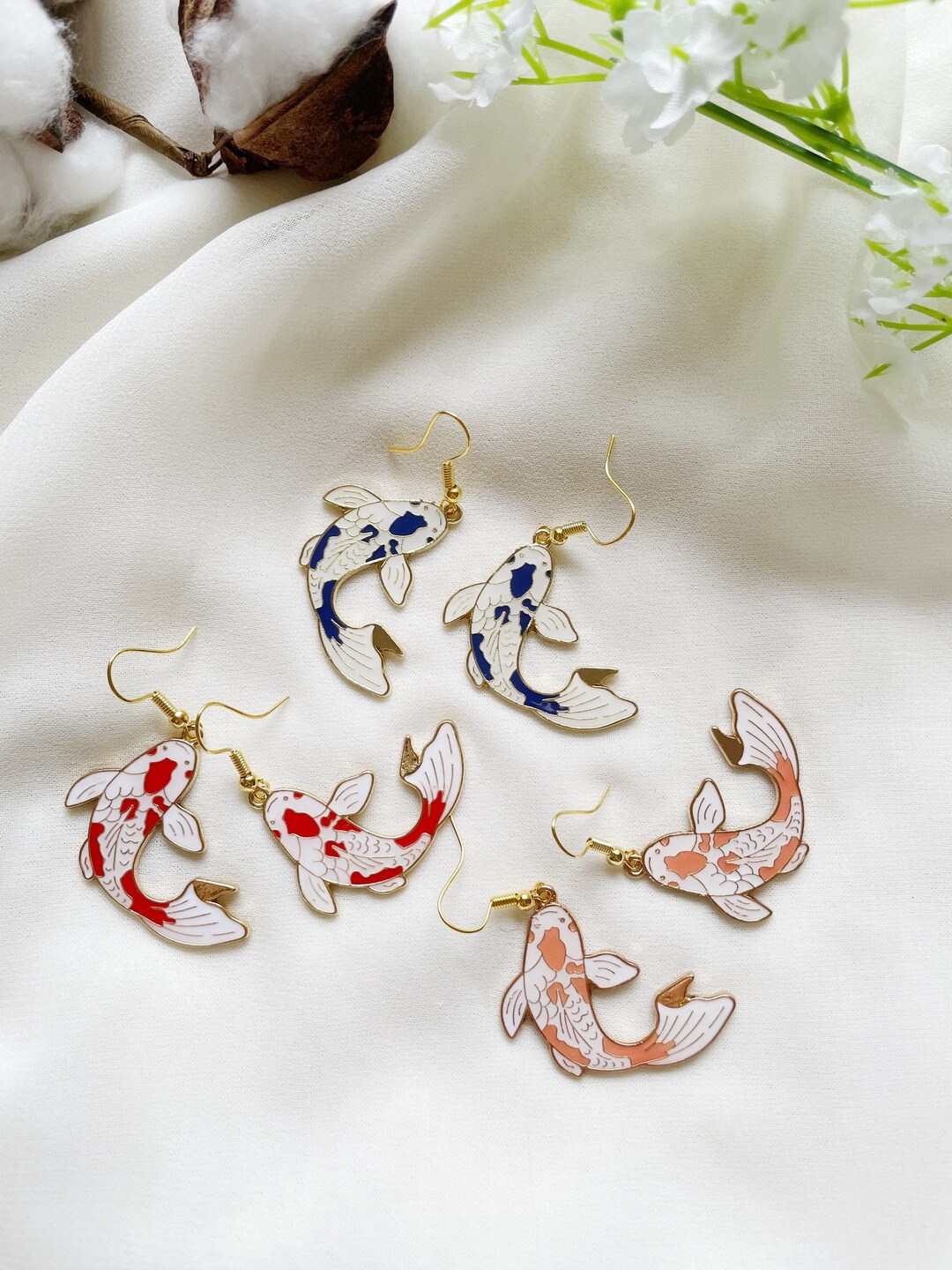 Colourful Japanese Koi Fish Flag Dangle Earrings Oriental - Etsy