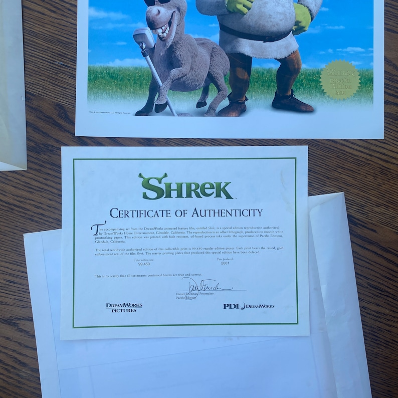 Shrek Special Edition Dreamworks Lithograph, 2001 With COA - Etsy