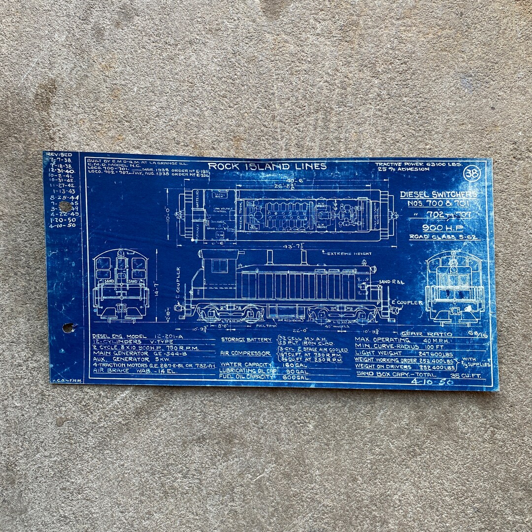 Vintage 1950s Rock Island Lines Locomotive Blueprint Train Artwork - Etsy