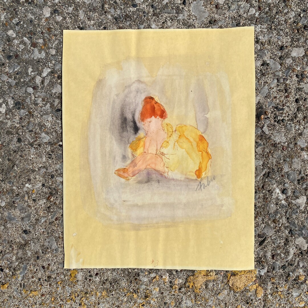 Vintage Watercolor of Little Ballerina Setting in Contemplation by ...