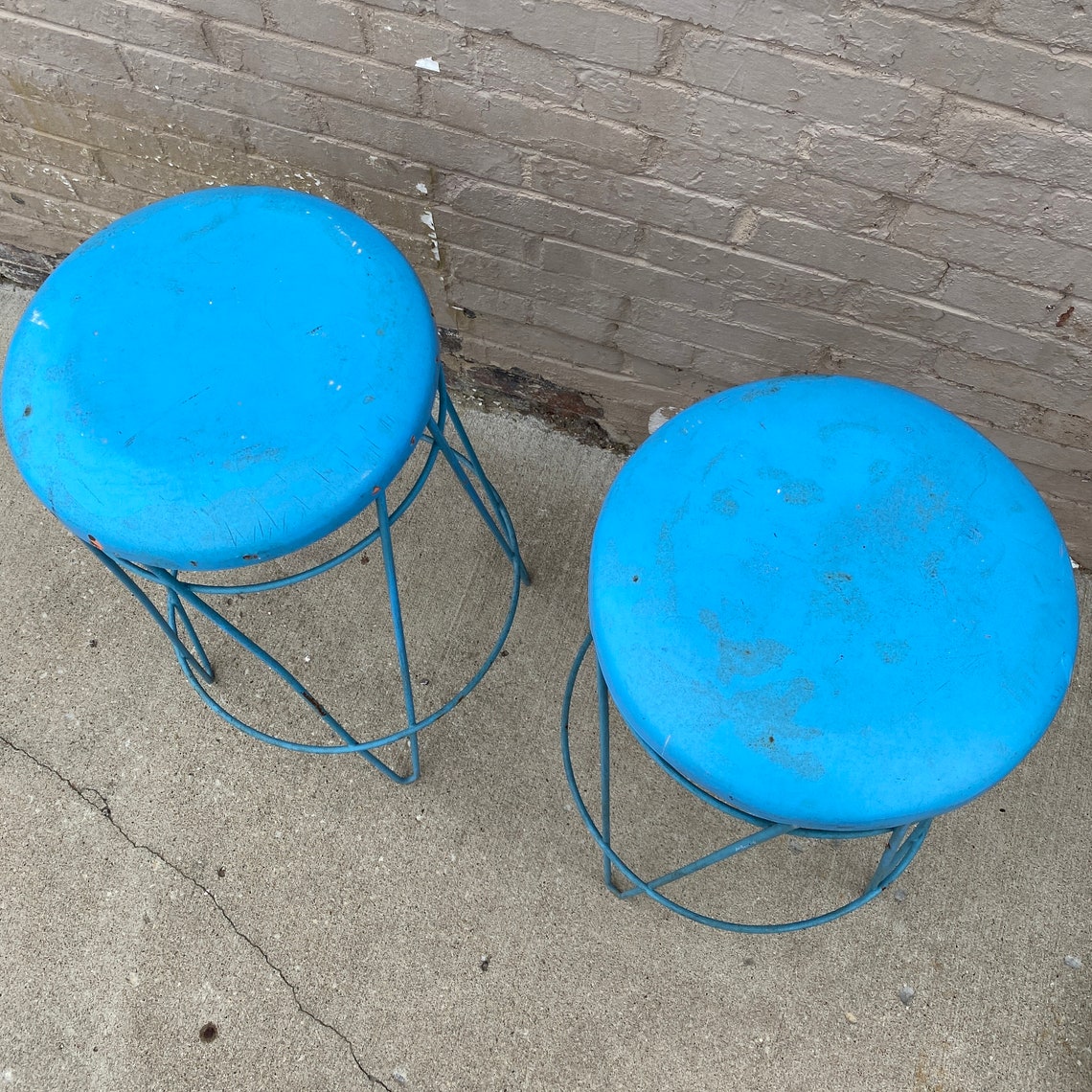 Pair MCM Hairpin Leg Bar Stools With Amazing Blue Paint - Etsy