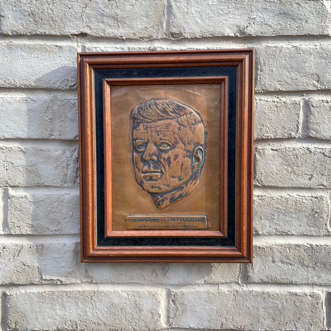JFK Copper Relief Memorial Plaque Vintage Art John Fitzgerald Kennedy ...